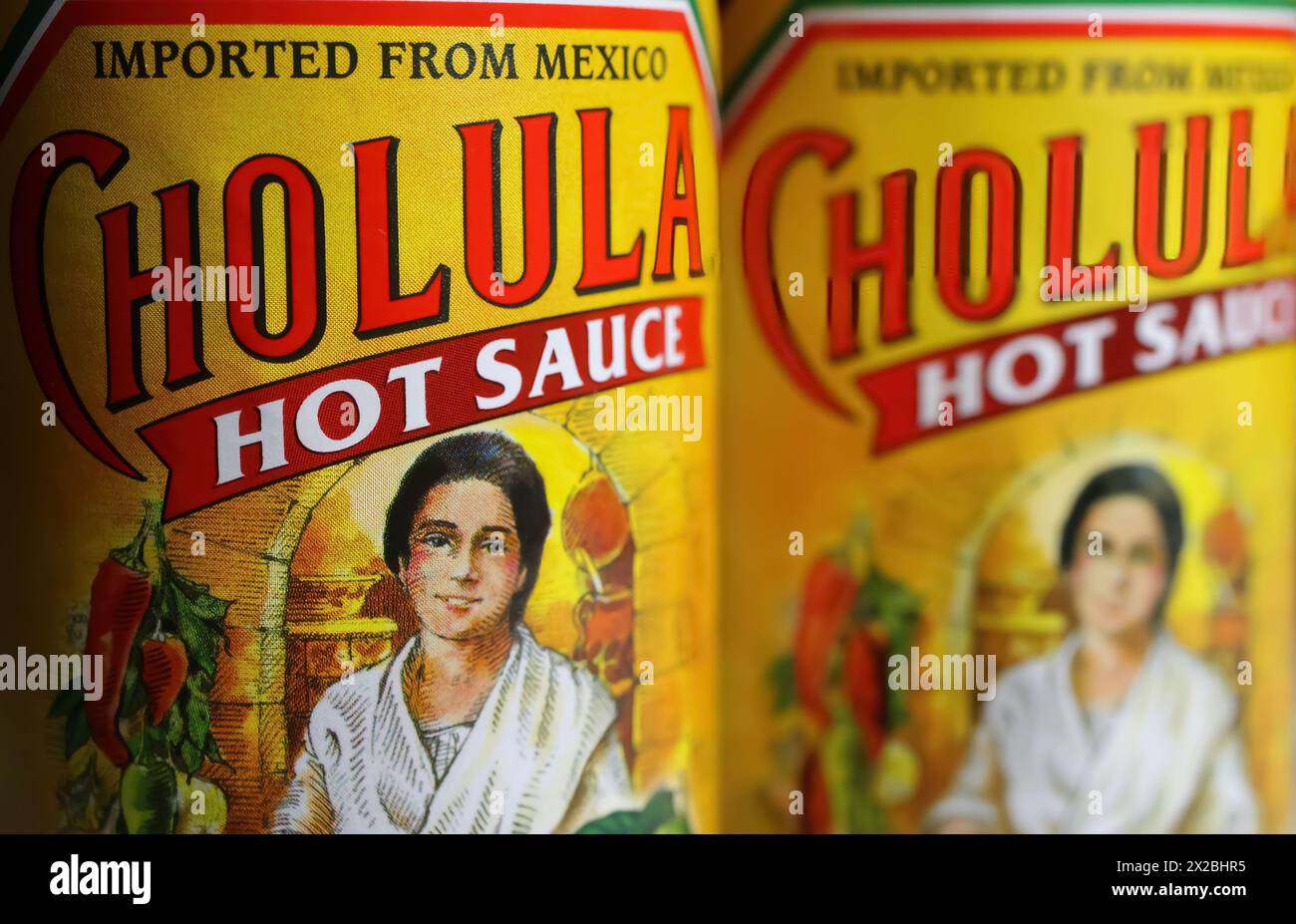 Viersen, Germany - April 5. 2024: Closeup of mexican Cholula hot sauce ...