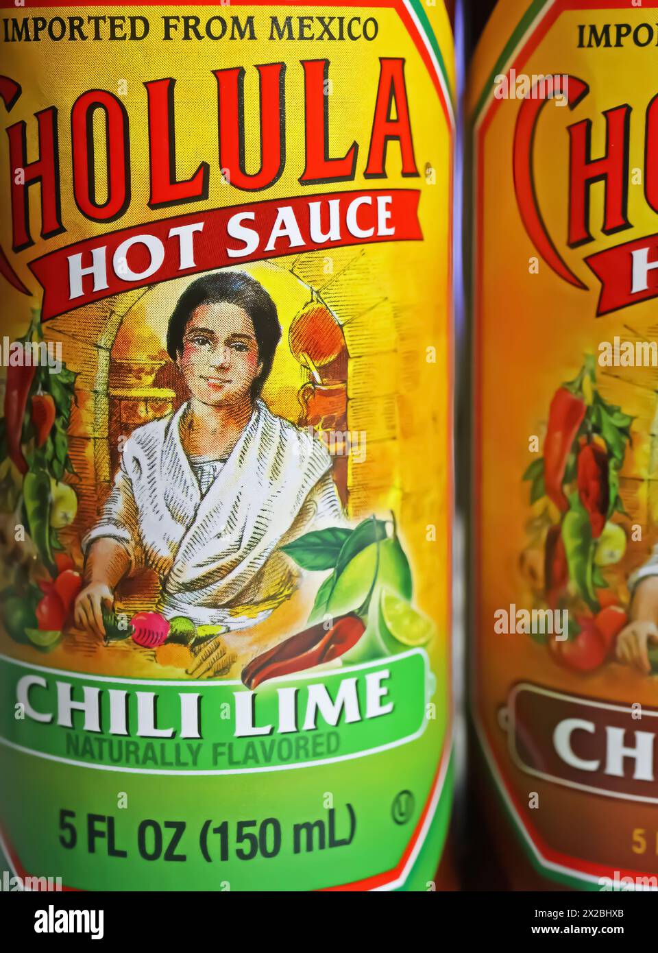 Viersen, Germany - April 5. 2024: Closeup of mexican Cholula hot chili ...