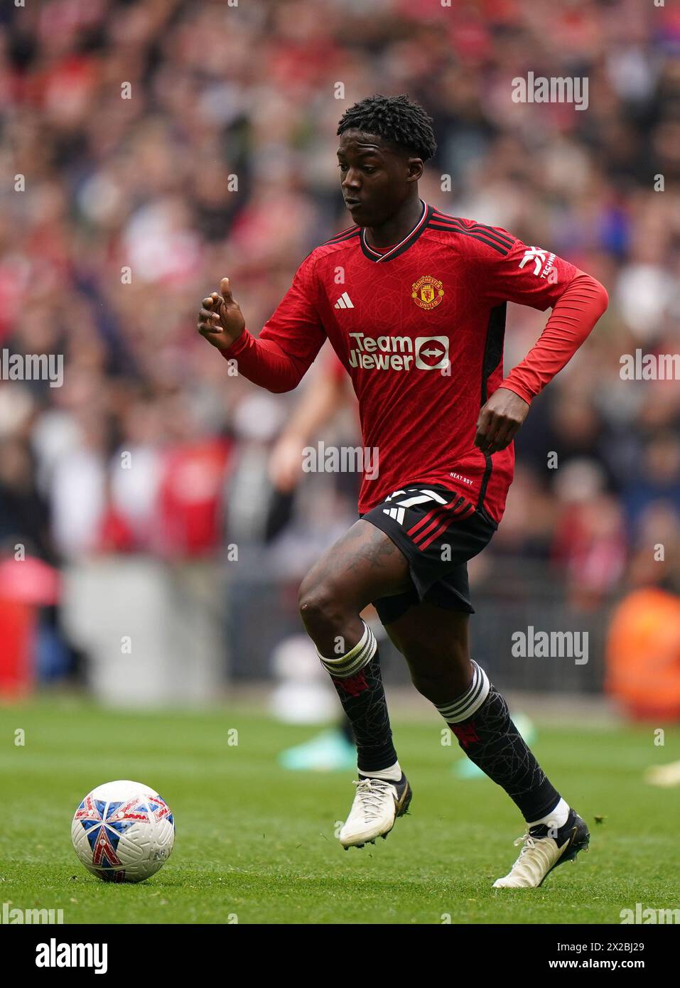 Manchester United's Kobbie Mainoo during the Emirates FA Cup semi-final ...