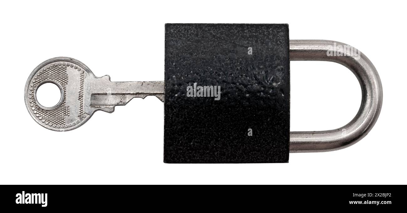 Padlock old padlock with a key on a white background. Isolate of a ...