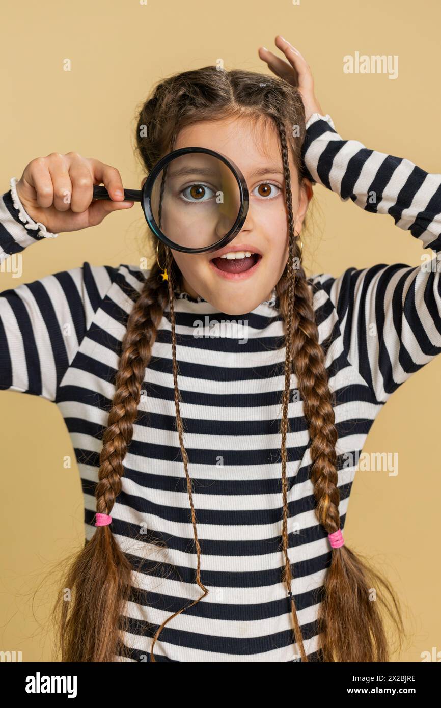 Investigator researcher scientist preteen child girl kid holding ...