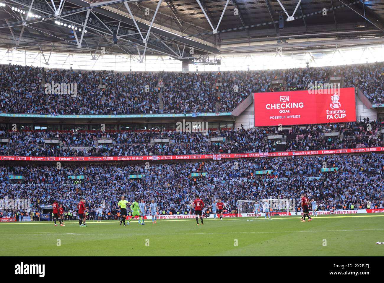 London, UK. 21st Apr, 2024. Victor Torp (CC) has his goal disallowed by ...