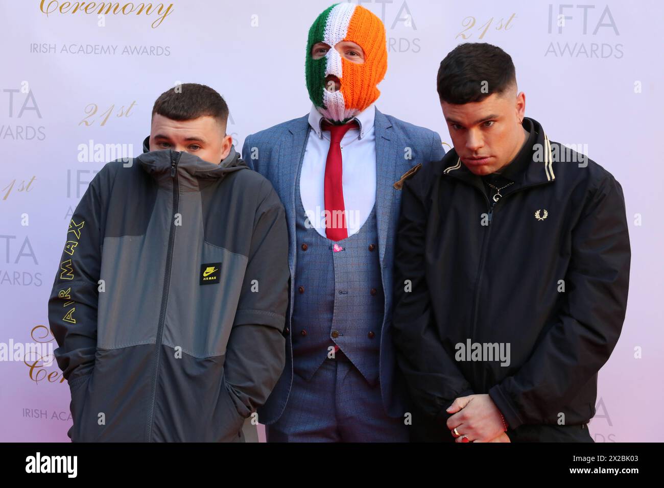 Dublin, Ireland. 20th April 2024. Kneecap's Mo Chara, DJ Provai and ...