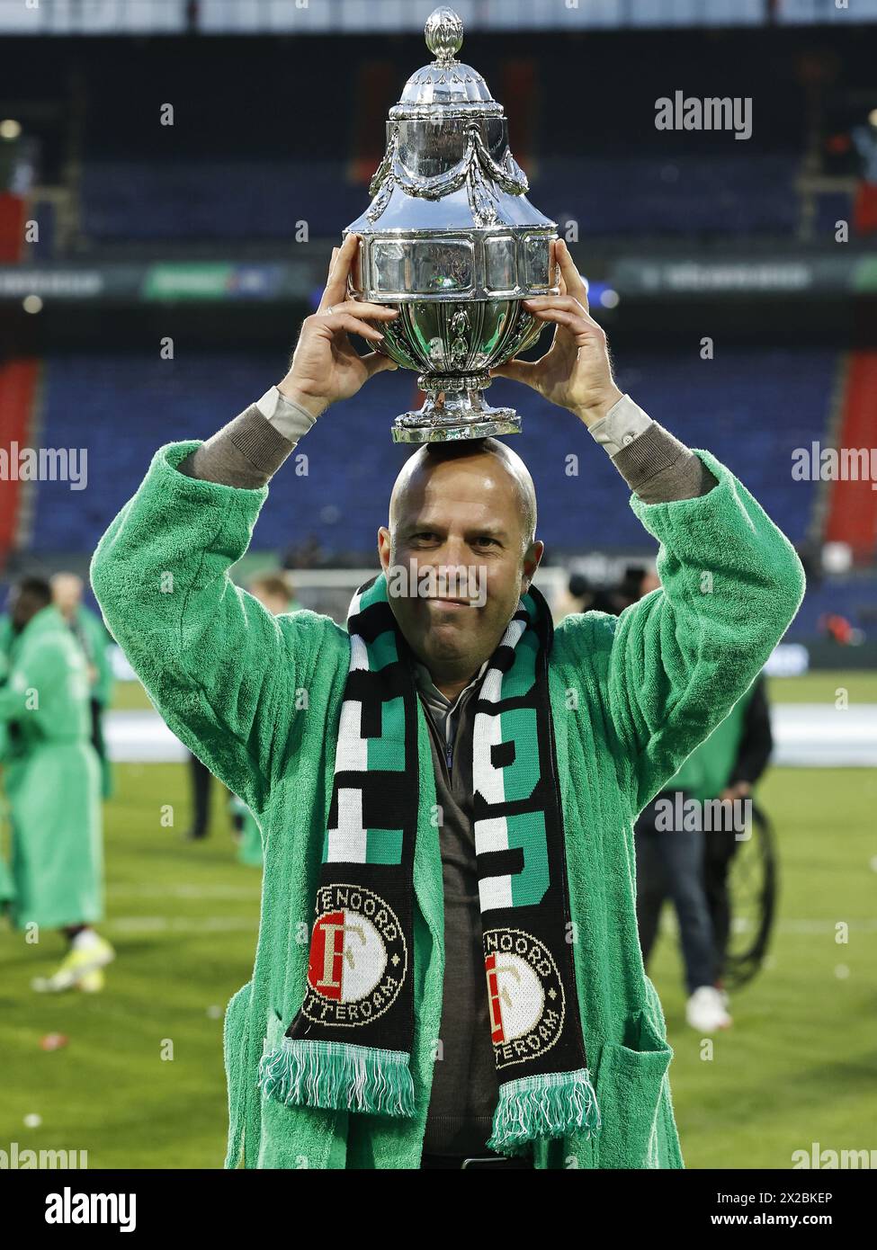 ROTTERDAM - Feyenoord coach Arne Slot with TOTO KNVB Cup during the ...
