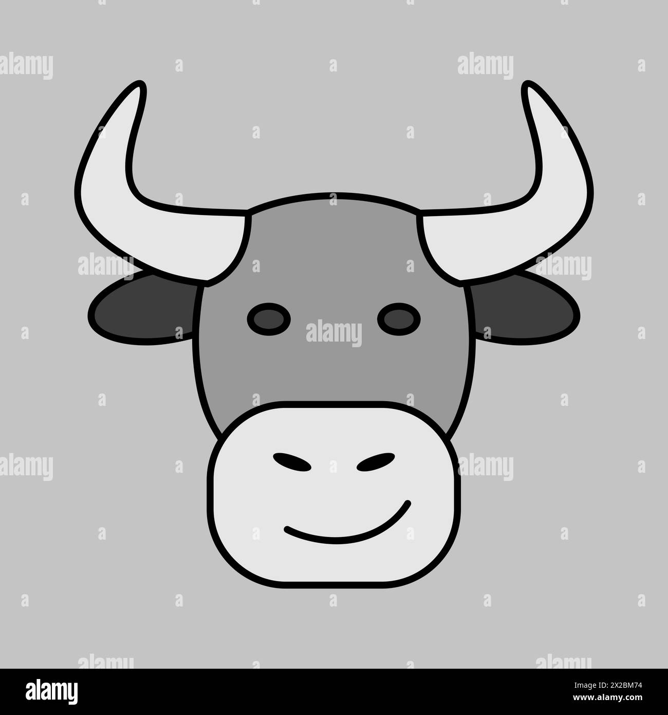 Bull grayscale icon. Farm animal vector illustration. Agriculture sign ...