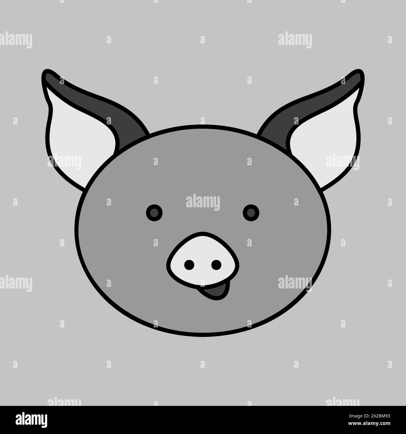 Pig grayscale icon. Farm animal vector illustration. Agriculture sign ...