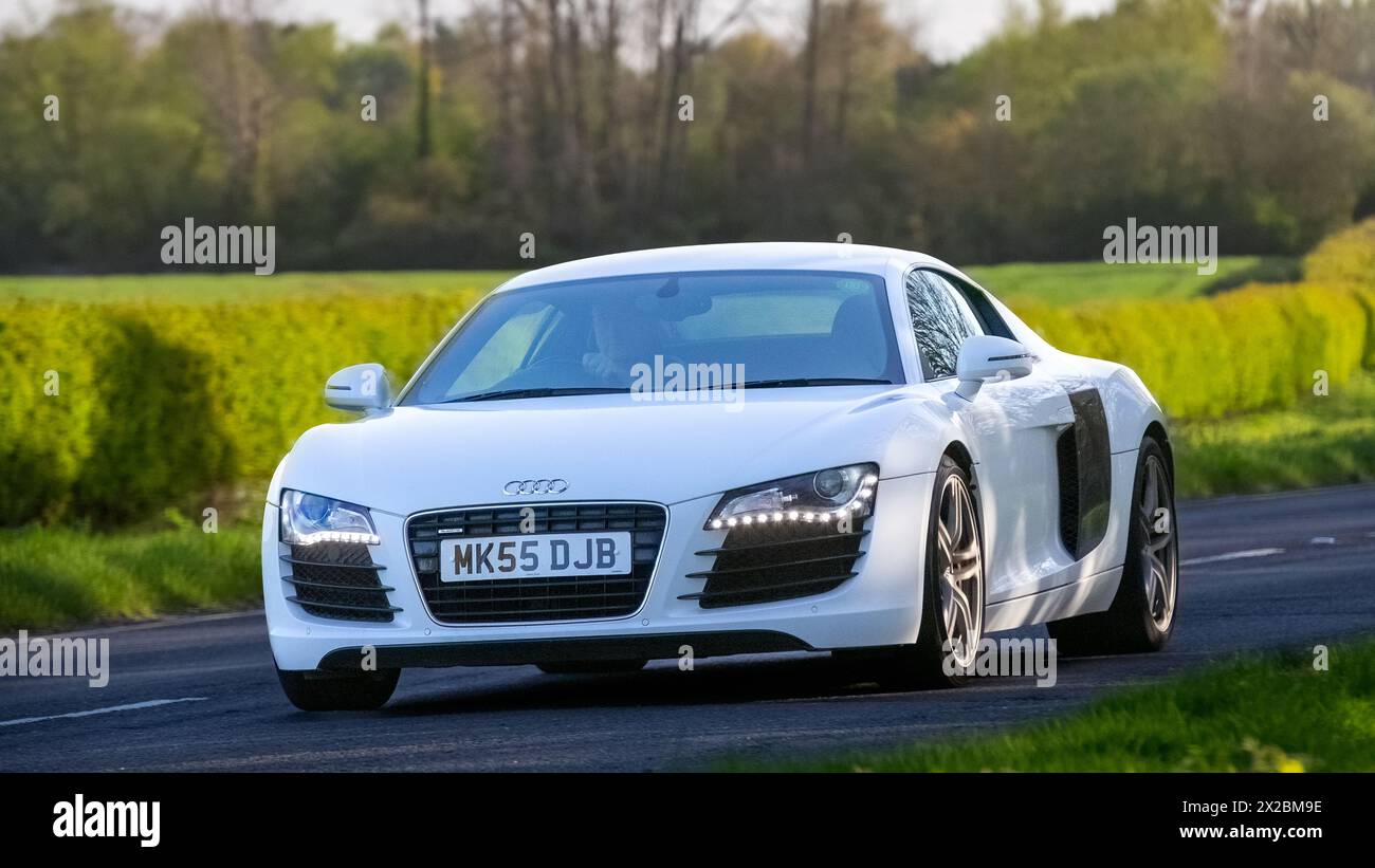 Bicester,UK- Apr 21st2024: 2012 white Audi R8 4.2 Quattro classic car ...