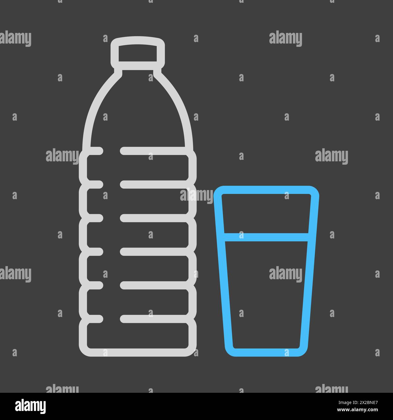 Glass and bottle of water vector on dark background icon. Graph symbol ...