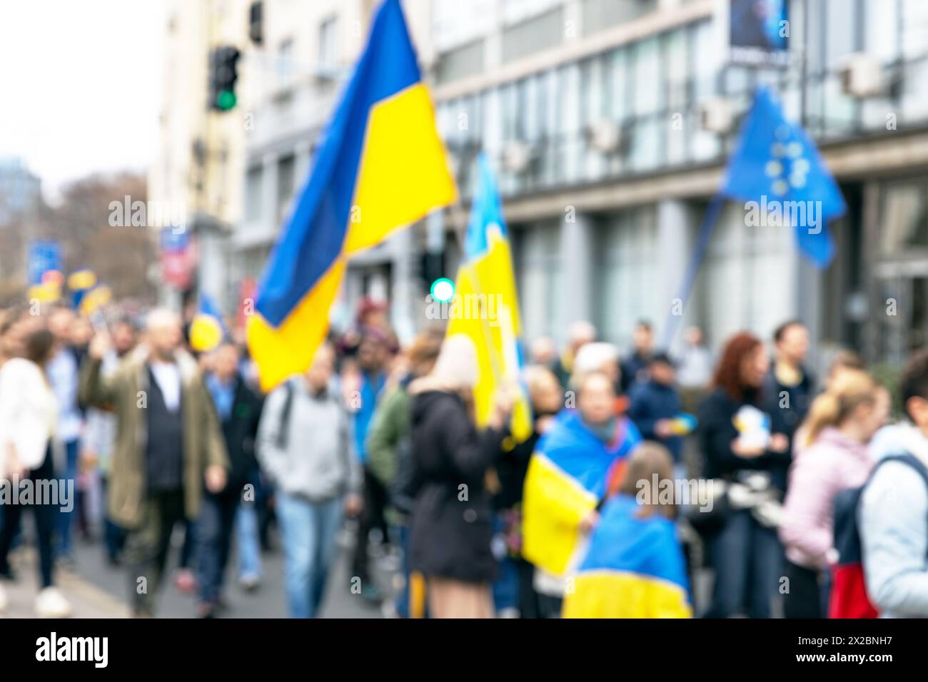 Anti-war protest, crowd of people with Ukrainian flags Stock Photo - Alamy