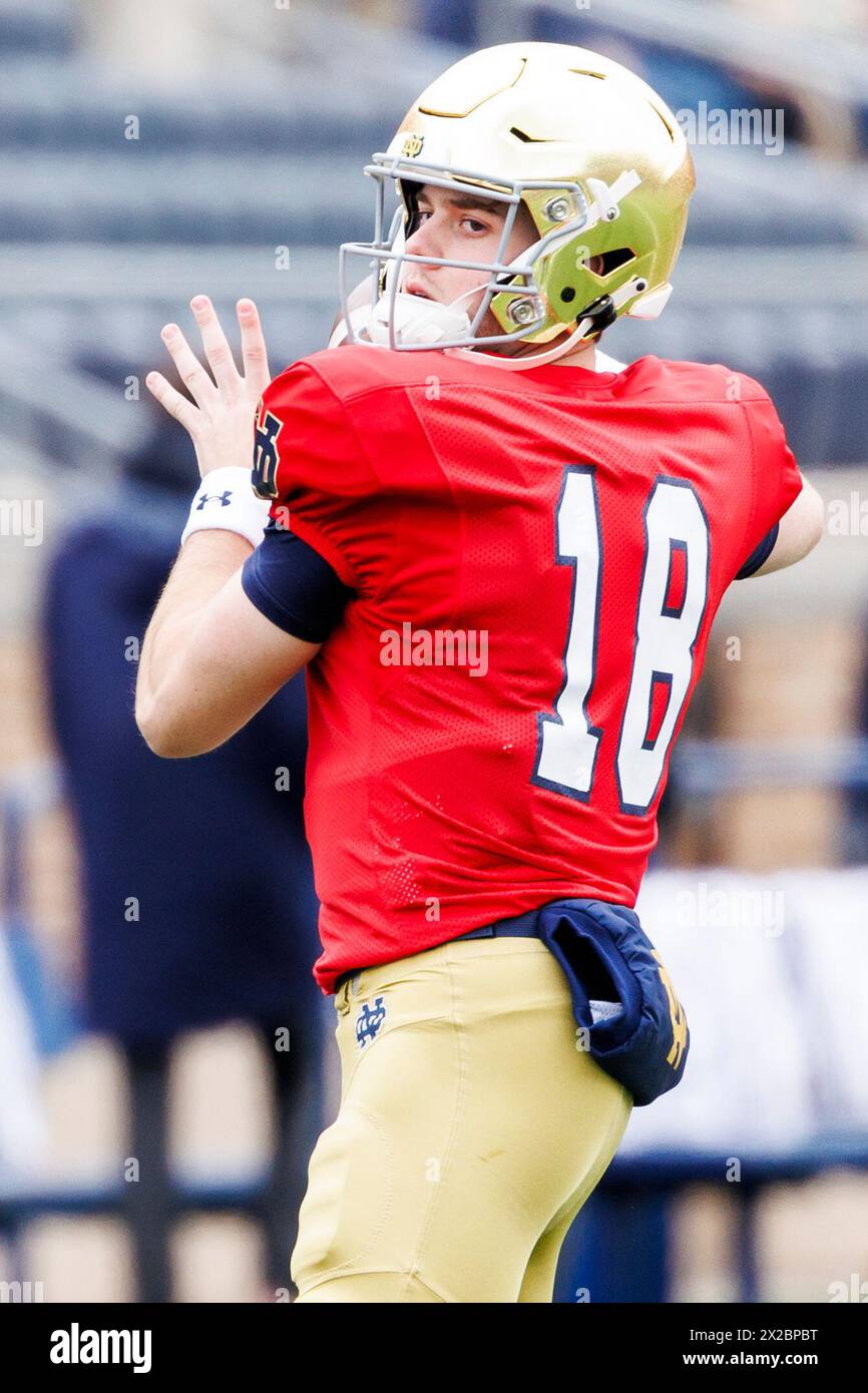 South Bend, Indiana, USA. 20th Apr, 2024. Notre Dame quarterback Steve ...