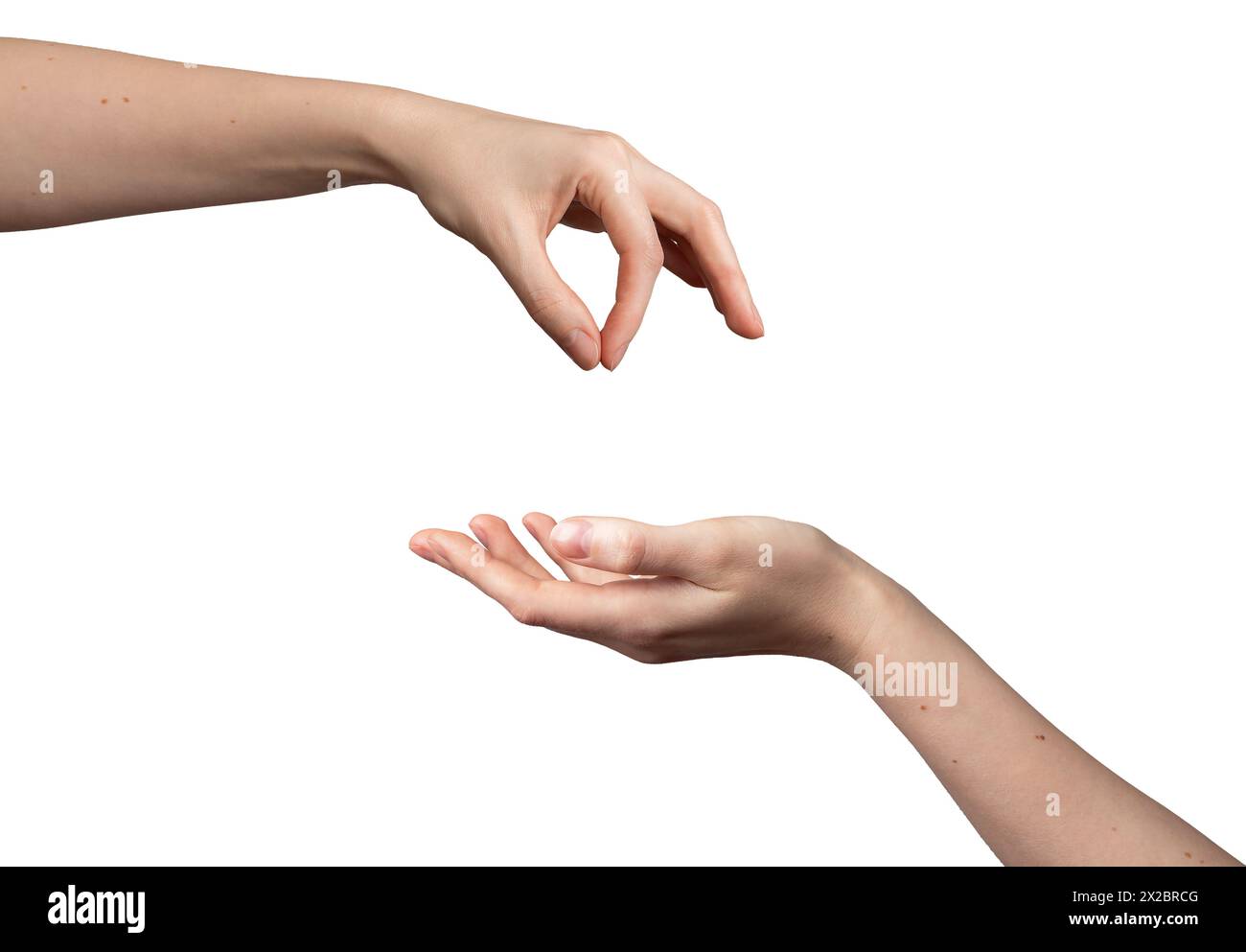 Woman pinching salt, isolated hand gesture. Female thumb, forefinger ...