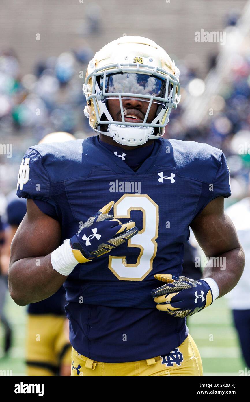South Bend, Indiana, USA. 20th Apr, 2024. Notre Dame linebacker Jaylen ...