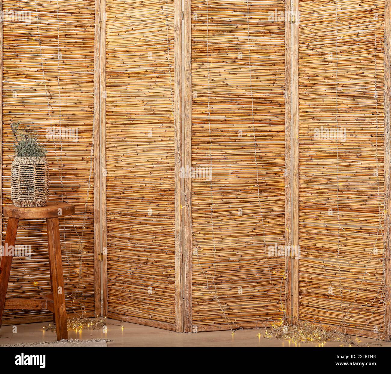 Bamboo room divider, interior design screen with natural texture ...