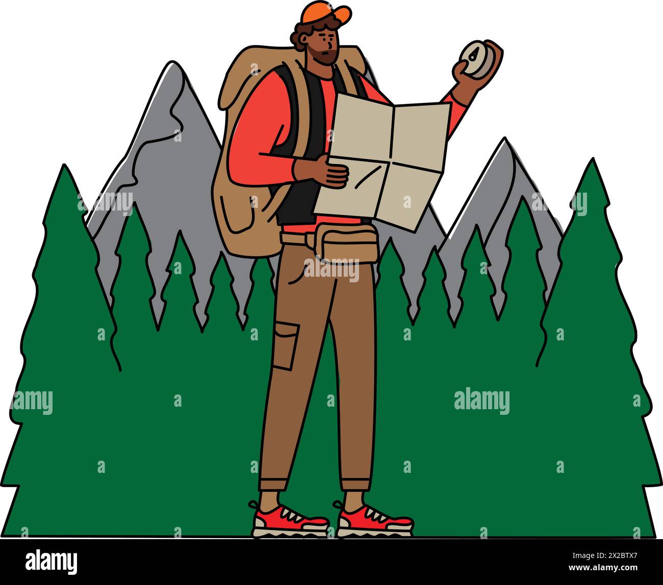 Traveler Navigating Illustration - Character Design Holding Compass and ...