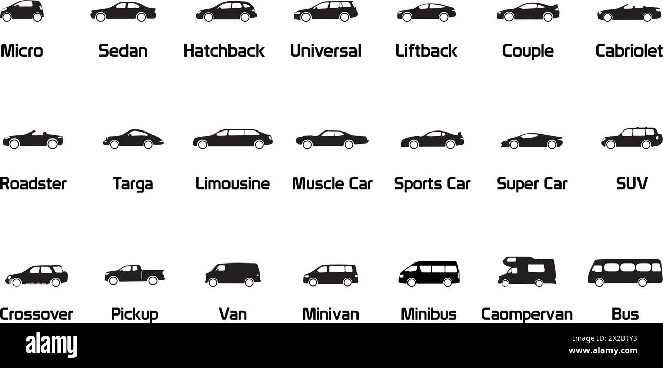 Set, Collection of Car Types Vector Illustration Set - Bundle Stock ...