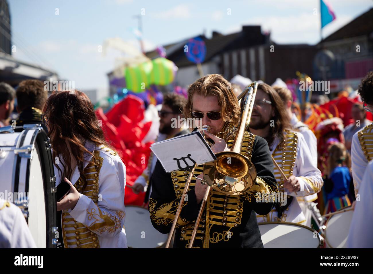 UK. 21st Apr, 2024. Longton Carnival & Pig Walk Parade. The Longton Pig ...