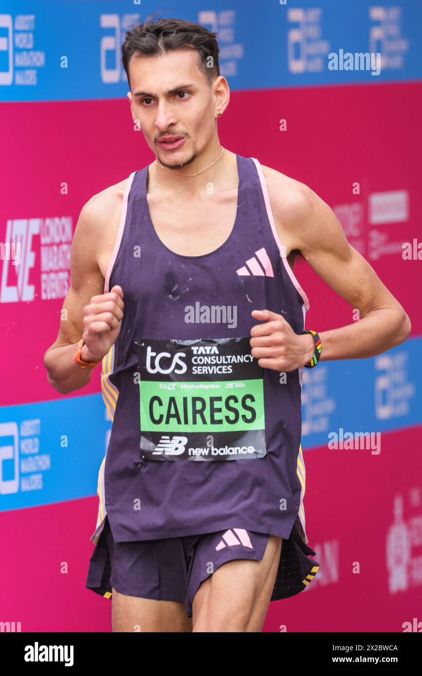 London, UK. 21st Apr, 2024. British runner Emile Cairess finishes third ...