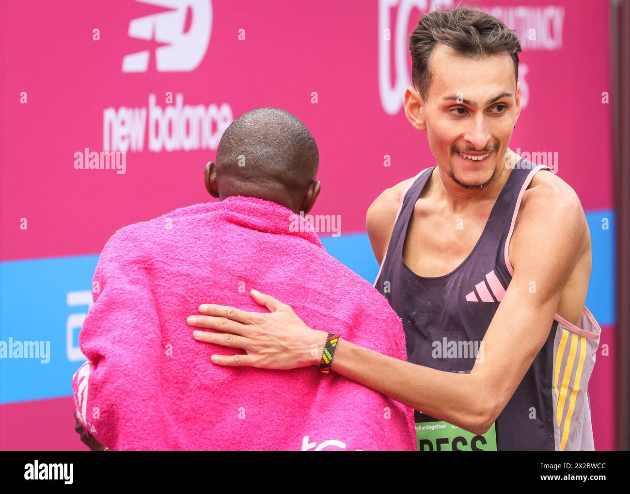London, UK. 21st Apr, 2024. British runner Emile Cairess finishes third ...