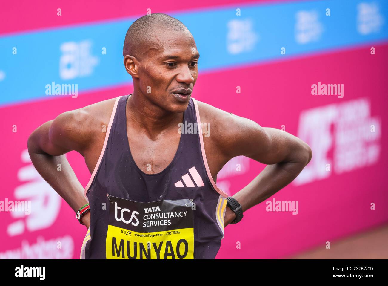 London, UK. 21st Apr, 2024. Men's race winner London, Men's race winner Alexander Mutiso Munyao ...
