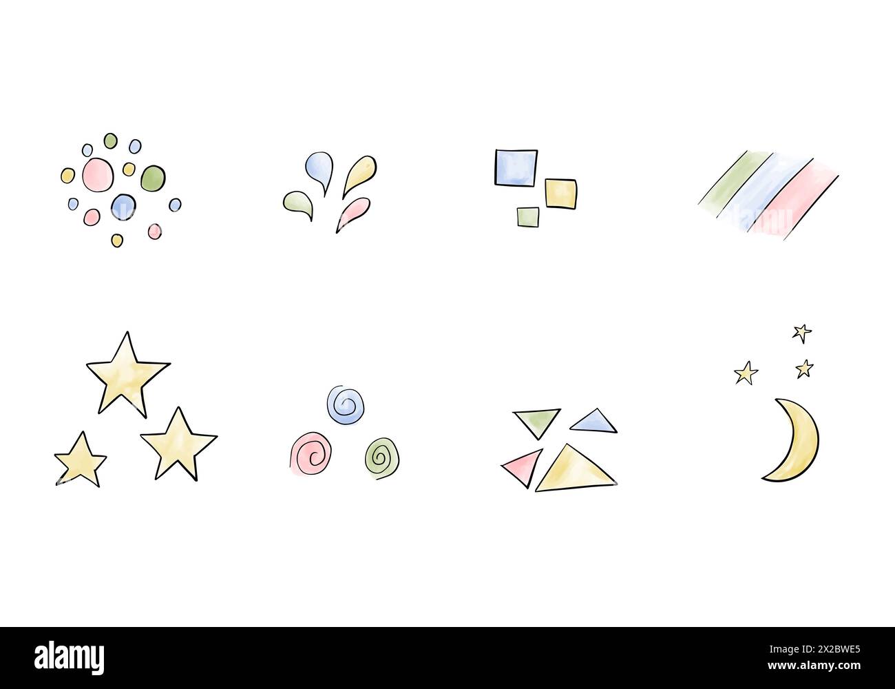 Set of watercolor doodle elements, vector illustration Stock Vector ...