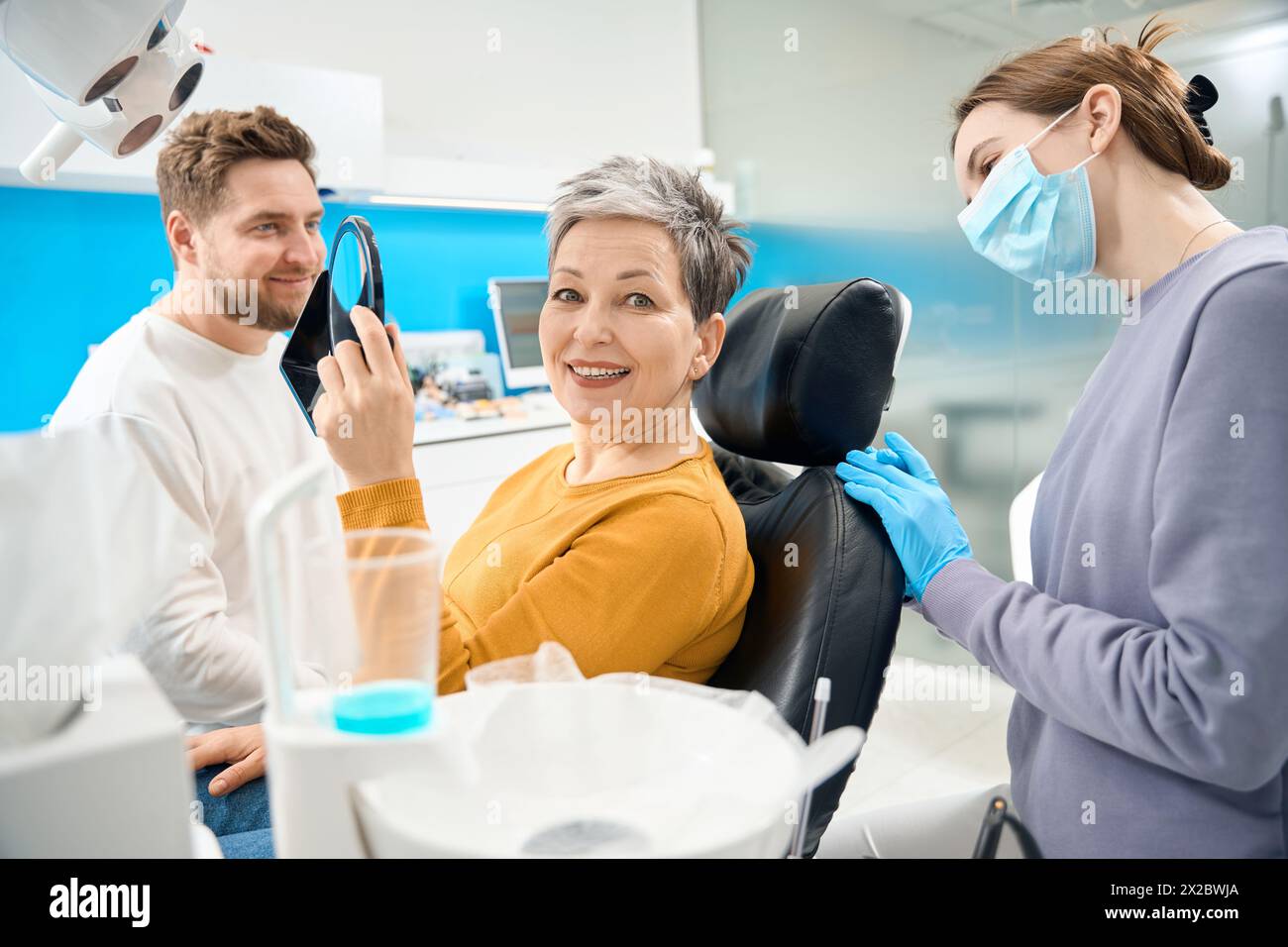 Mature woman grateful with healthy clean smile, aesthetic dentistry ...