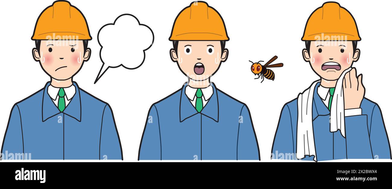 Worker’s Reaction to a Hornet Encounter. Three-panel cartoon ...