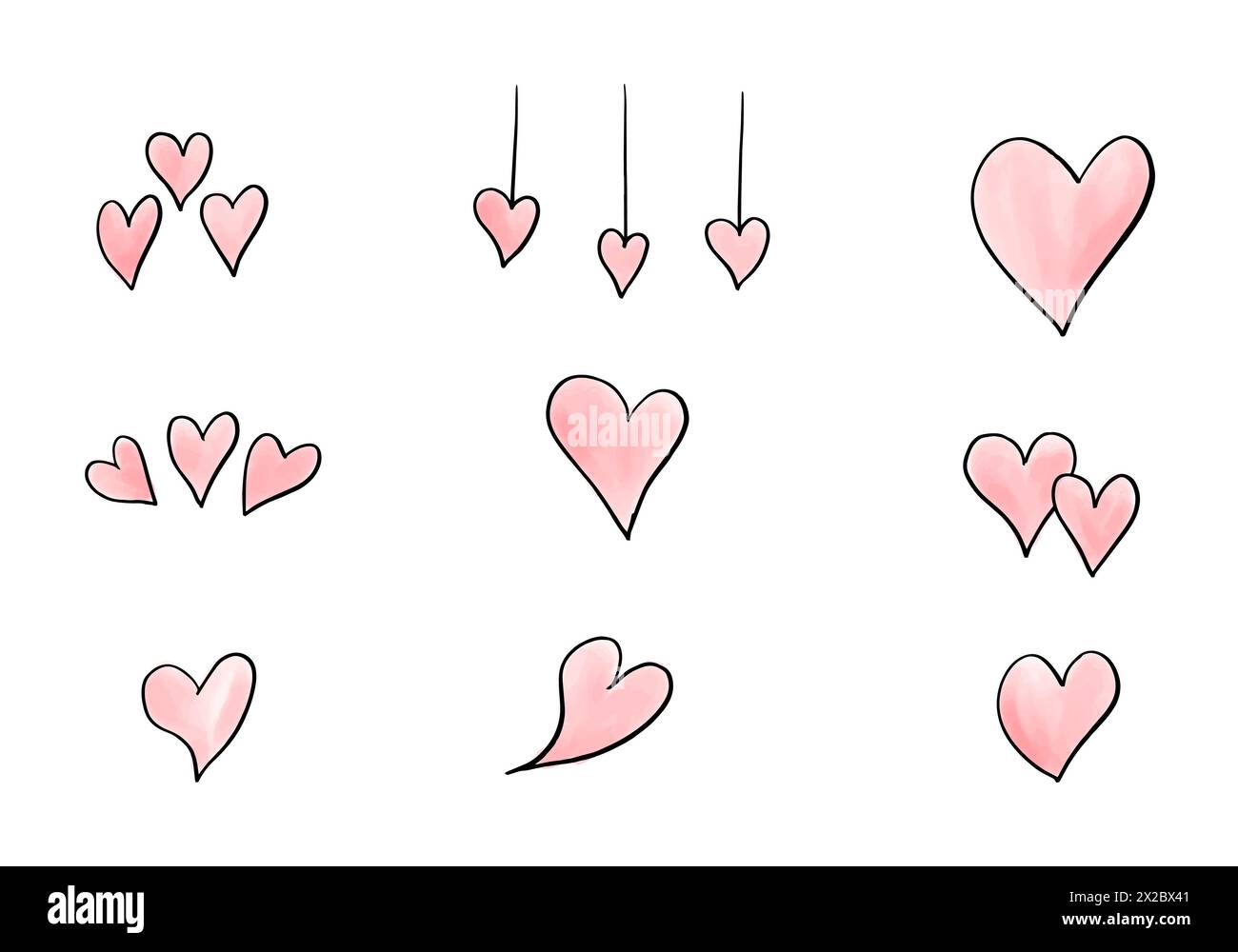 Set of watercolor doodle hearts, vector illustration Stock Vector Image ...