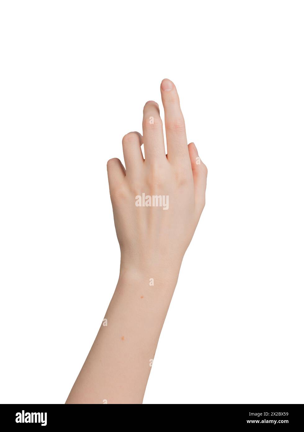 Front view of female hand gesture. Showing, signaling something ...