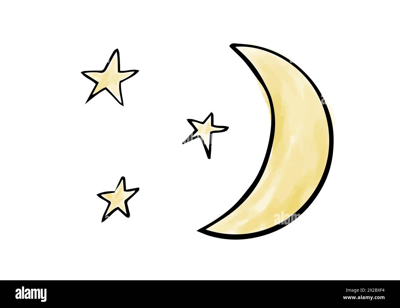 Moon and stars. Watercolor doodle element. Vector illustration Stock ...