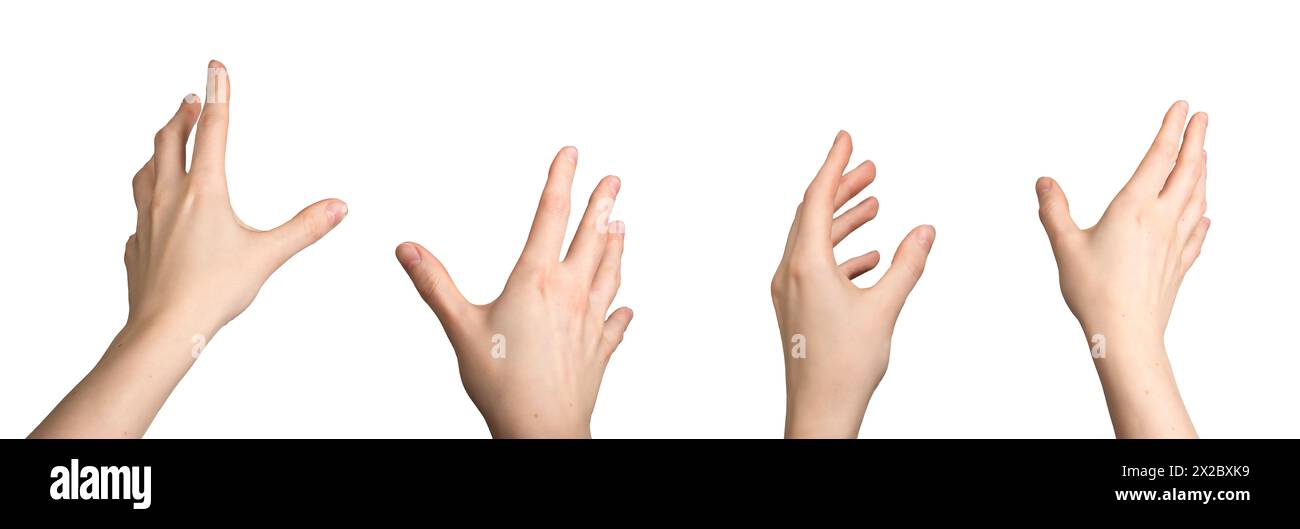 hand gestures, VR using. Palm stretched, fingers positioned for virtual touch. Abstract concept ...