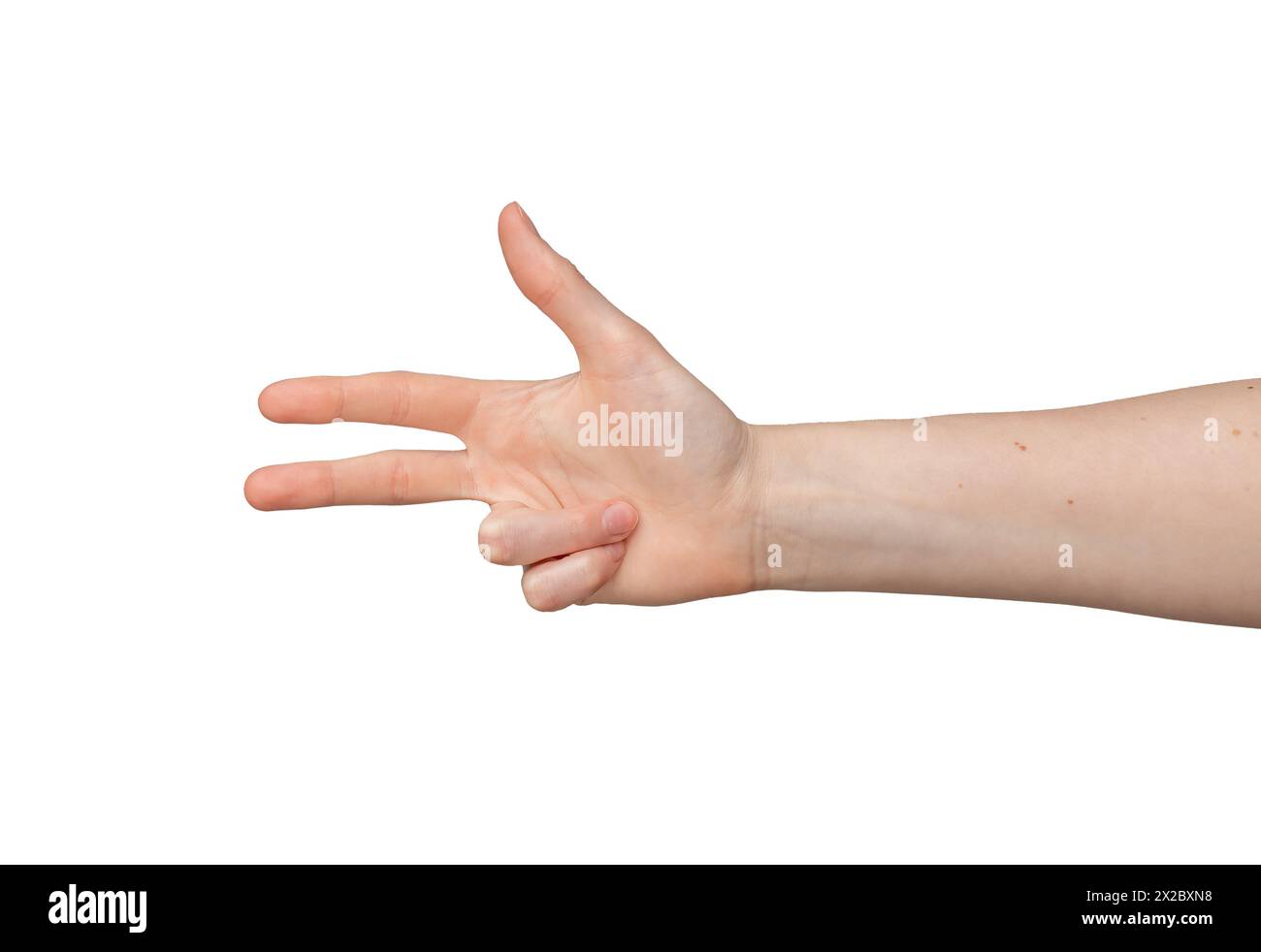 hand showing three fingers. Isolated, blank gesture symbolizing ...
