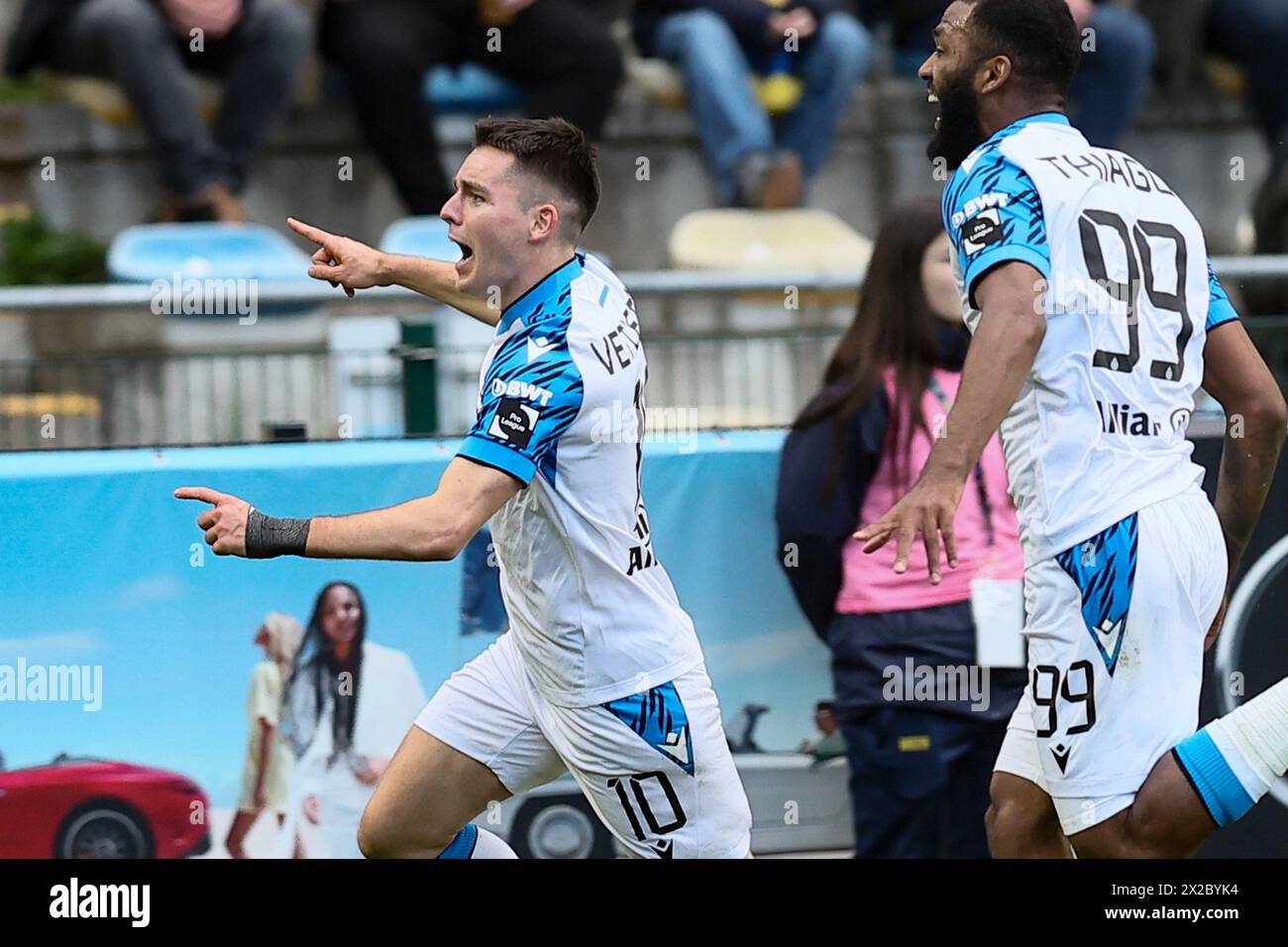 Brussels, Belgium. 21st Apr, 2024. Club's Hugo Vetlesen celebrates ...