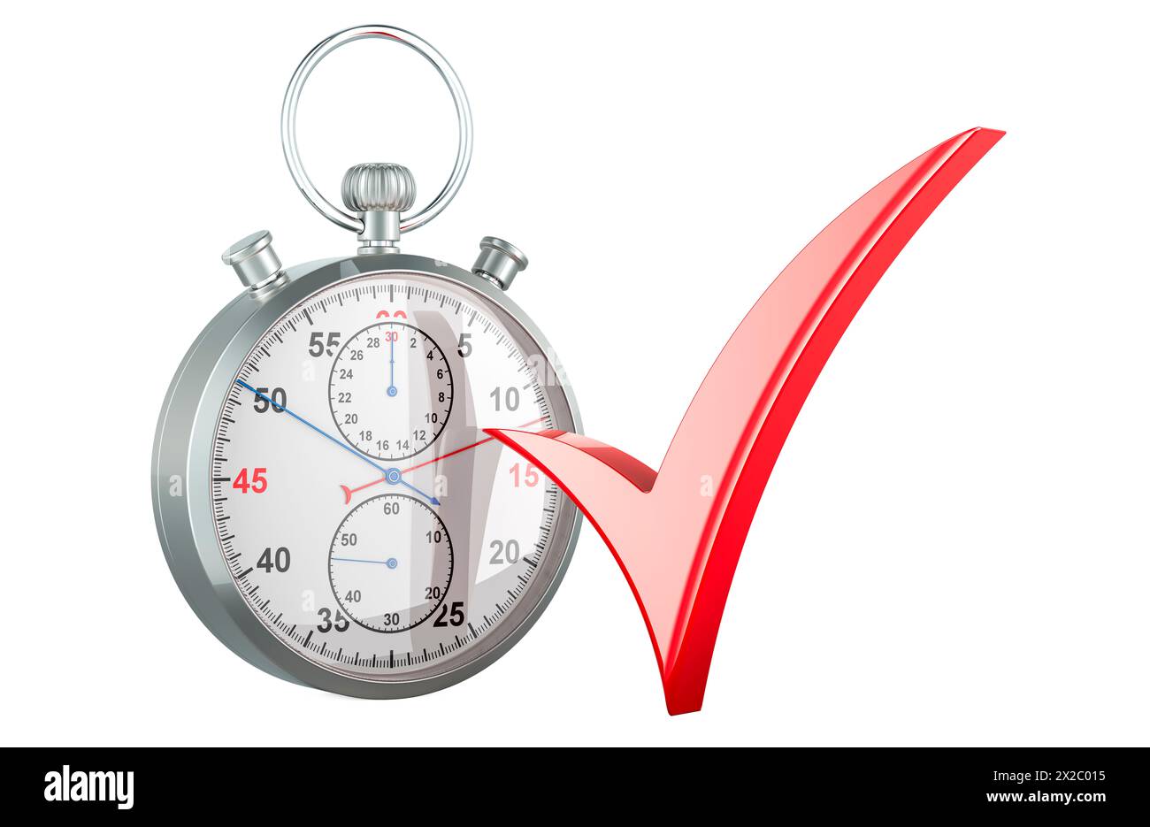 Stopwatch with red check mark, 3D rendering isolated on white ...