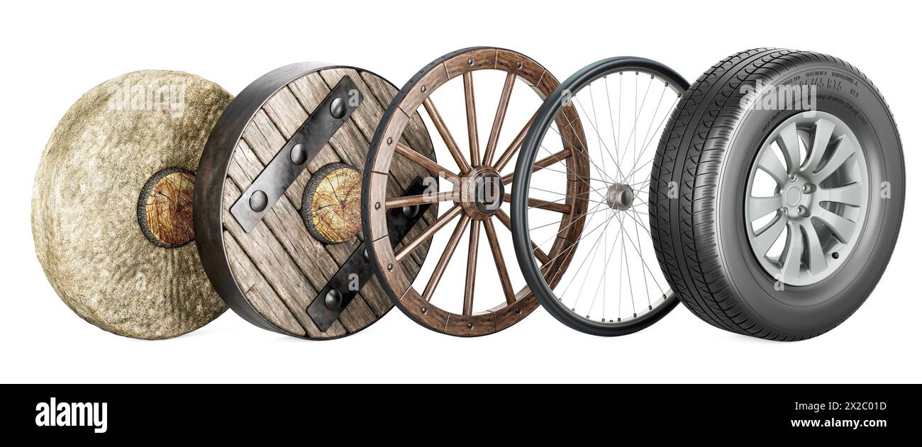 Wheels evolution from primitive stone ring, ancient wooden to modern ...