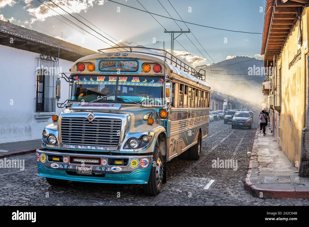 Chicken Bus in Antigua Guatemala Stock Photo - Alamy