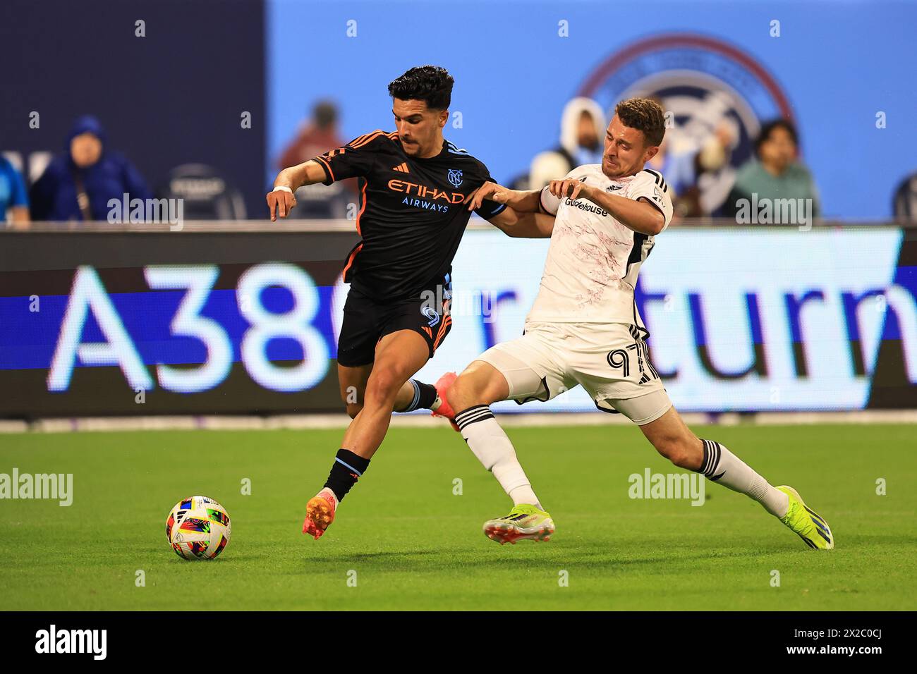 New York City FC forward Monsef Bakrar #9 and D.C. United FC defender ...