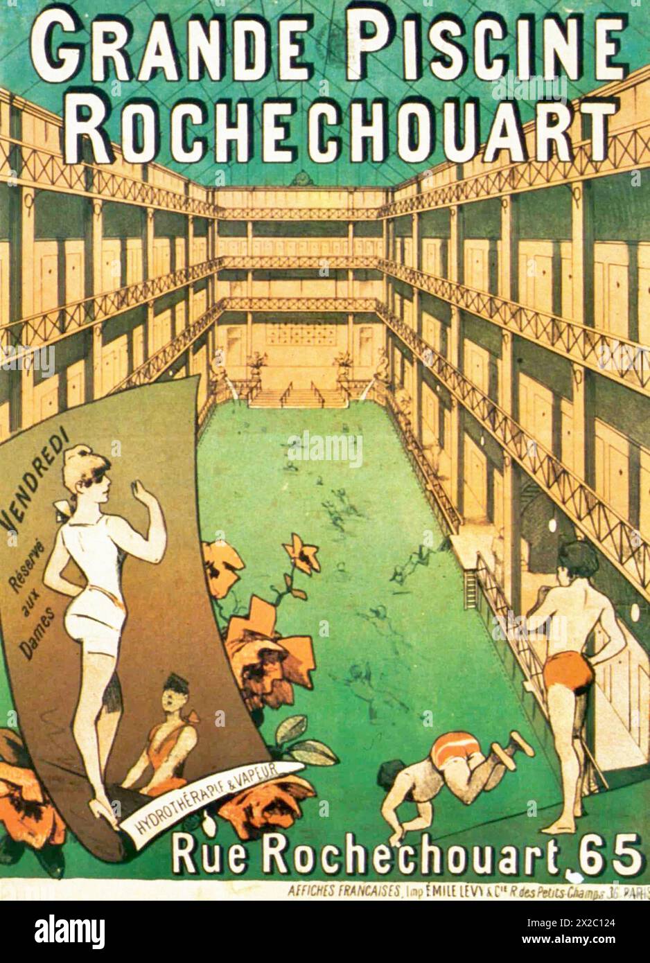 Advertisement poster endorsing the large pool Grande Piscine ...