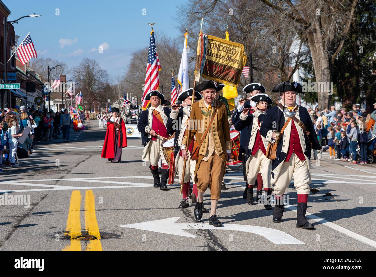The Concord Minute Men marching through Concord Center in the Patriot's ...