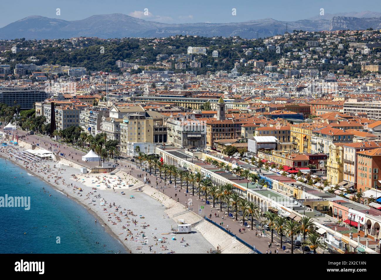 The waterfront at Nice, with Cours Saleya lower right, Cote d'Azur ...
