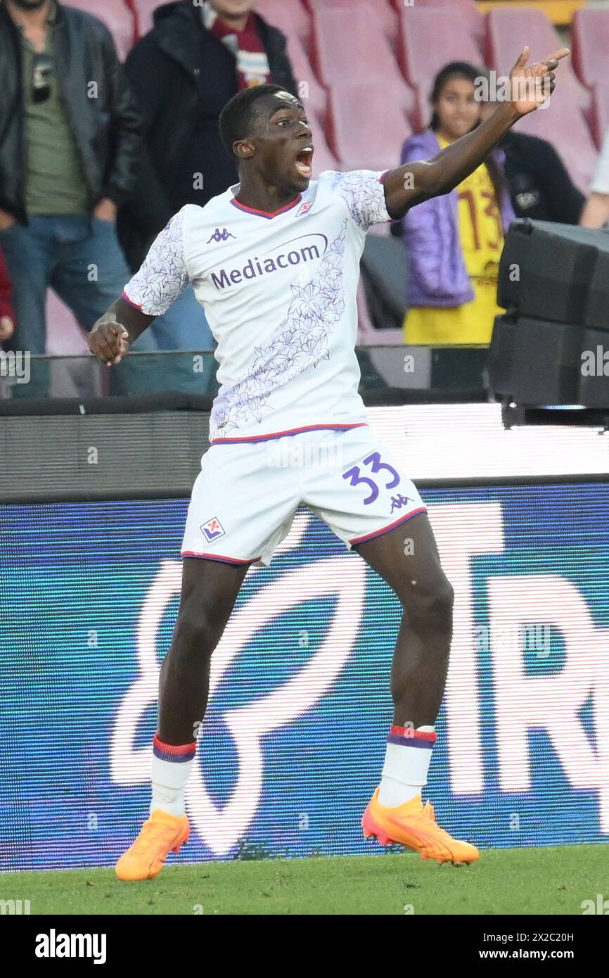 Salerno, Italy, 21 April, 2024 Michael Kayode of ACF Fiorentina ...