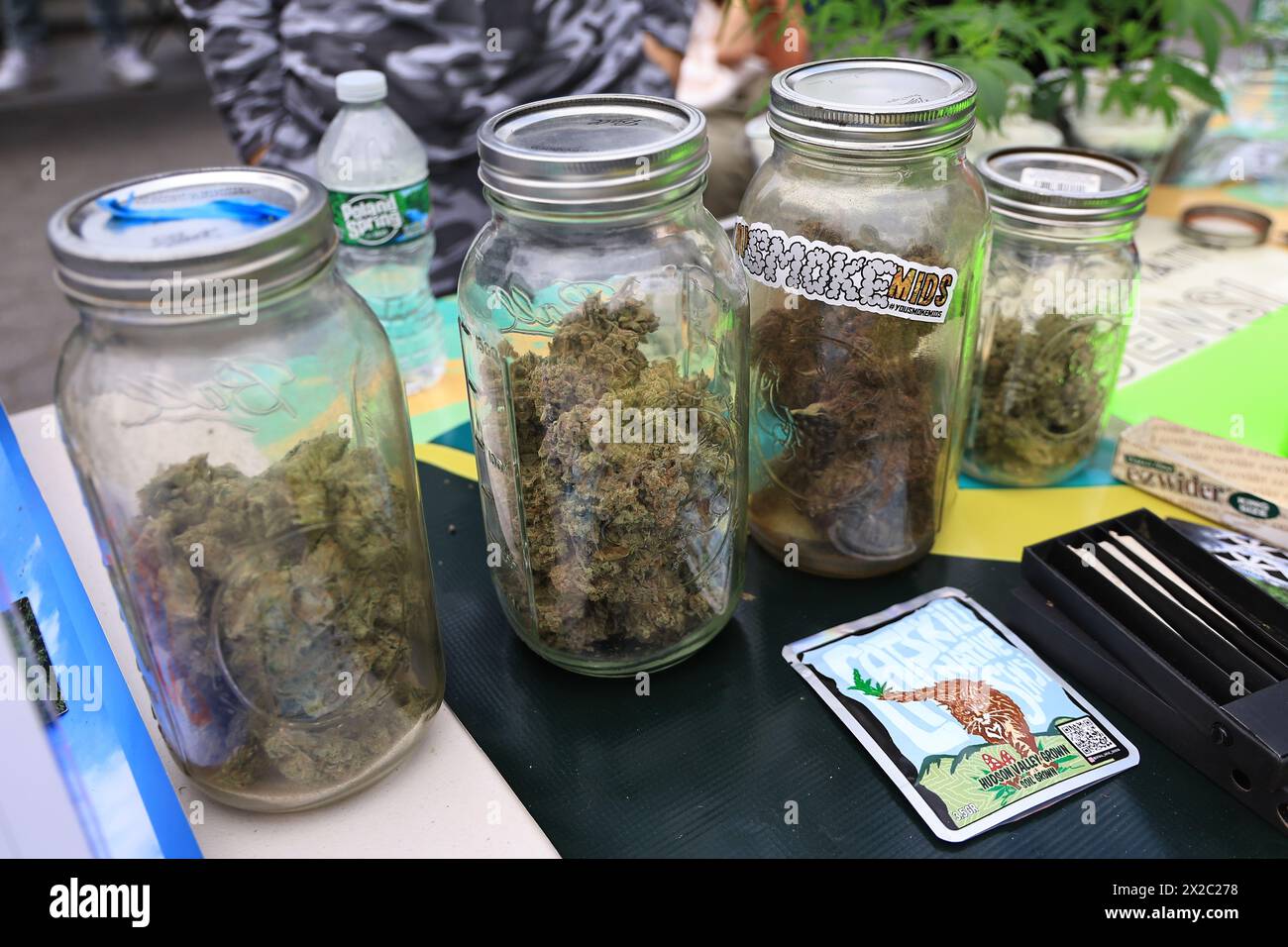 Jars filled with marijuana on display at the 420 Festivities at ...