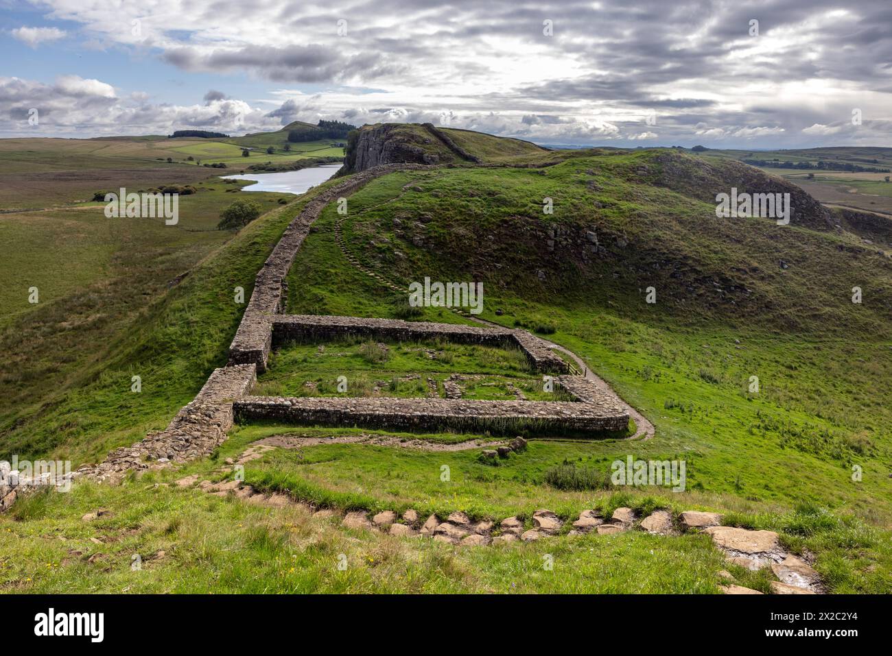 Hadrian's Wall, looking towards Steel Rigg and Crag Lough, with the ...