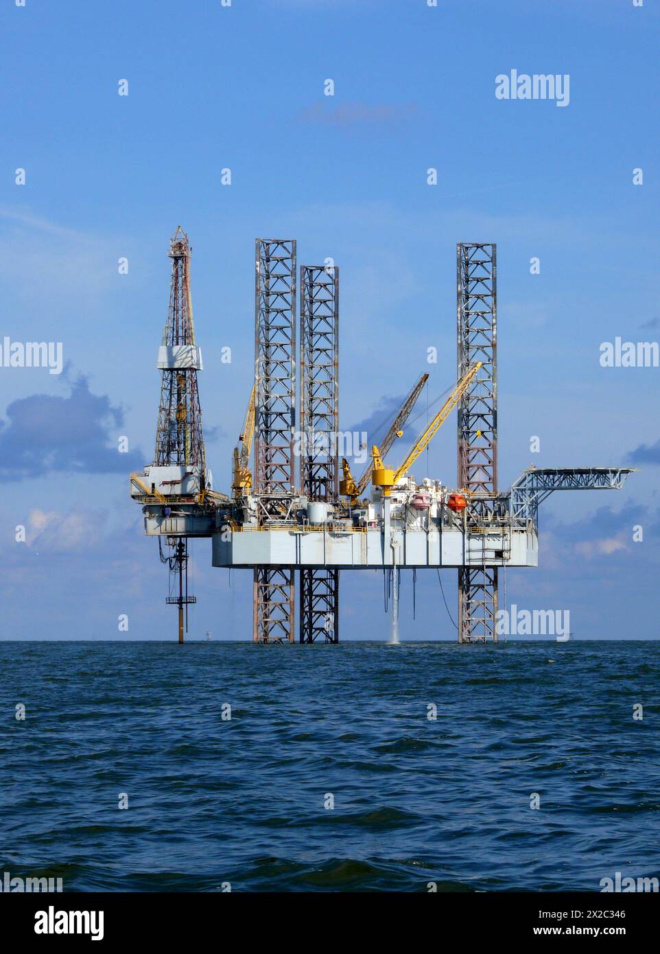 Jack-up oil and gas offshore drilling platform in shallow water off the ...