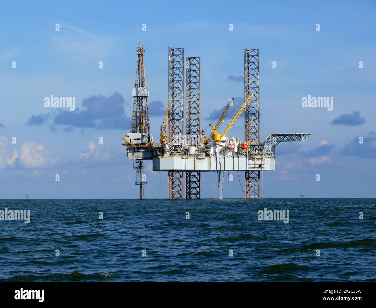 Jack-up oil and gas offshore drilling platform in shallow water off the ...