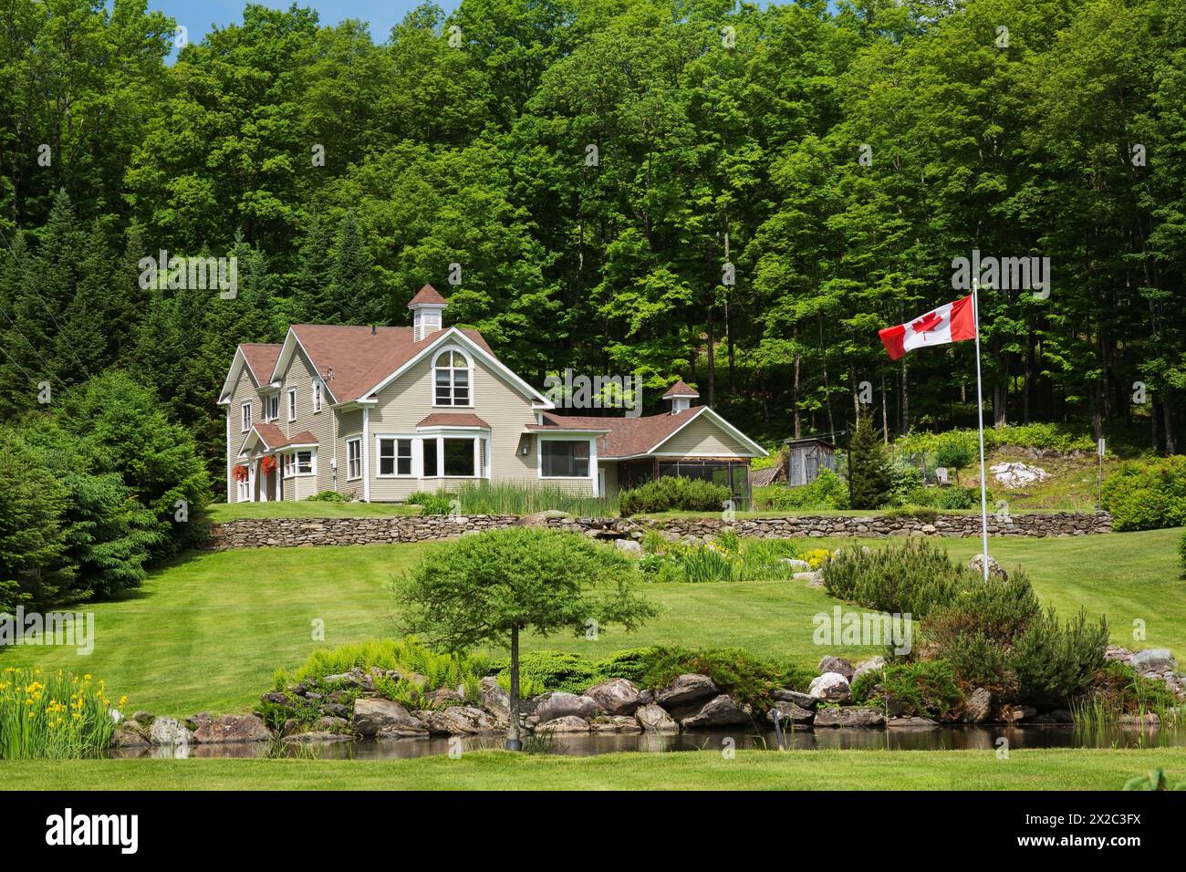 Tan with white trim 1990s contemporary Victorian style country home ...