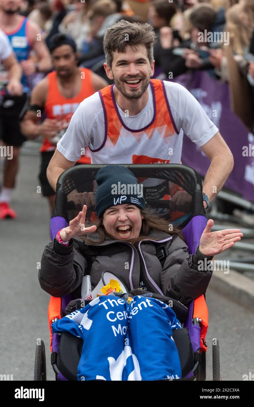 Comedian Rosie Jones pushed by Ivo Graham competing in the TCS London ...