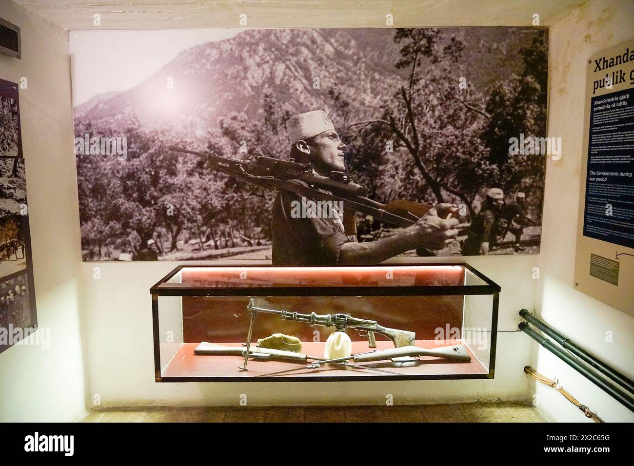 Representation of firearms inside Bunker 2, city of Tirana in Albania ...