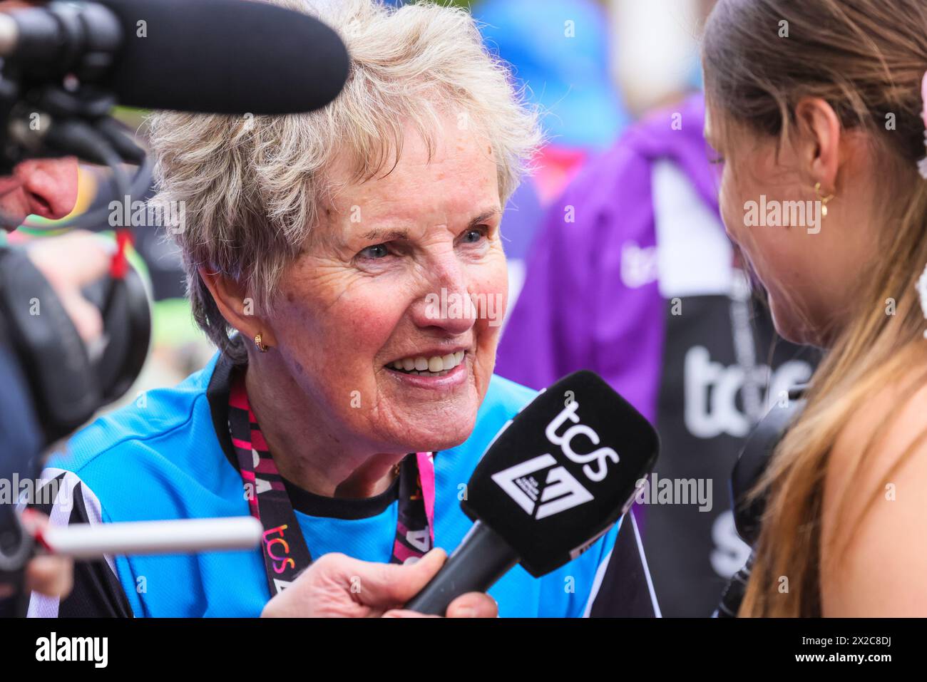 London, UK. 21st Apr, 2024. Eileen Hieron, 81, oldest female runner ...