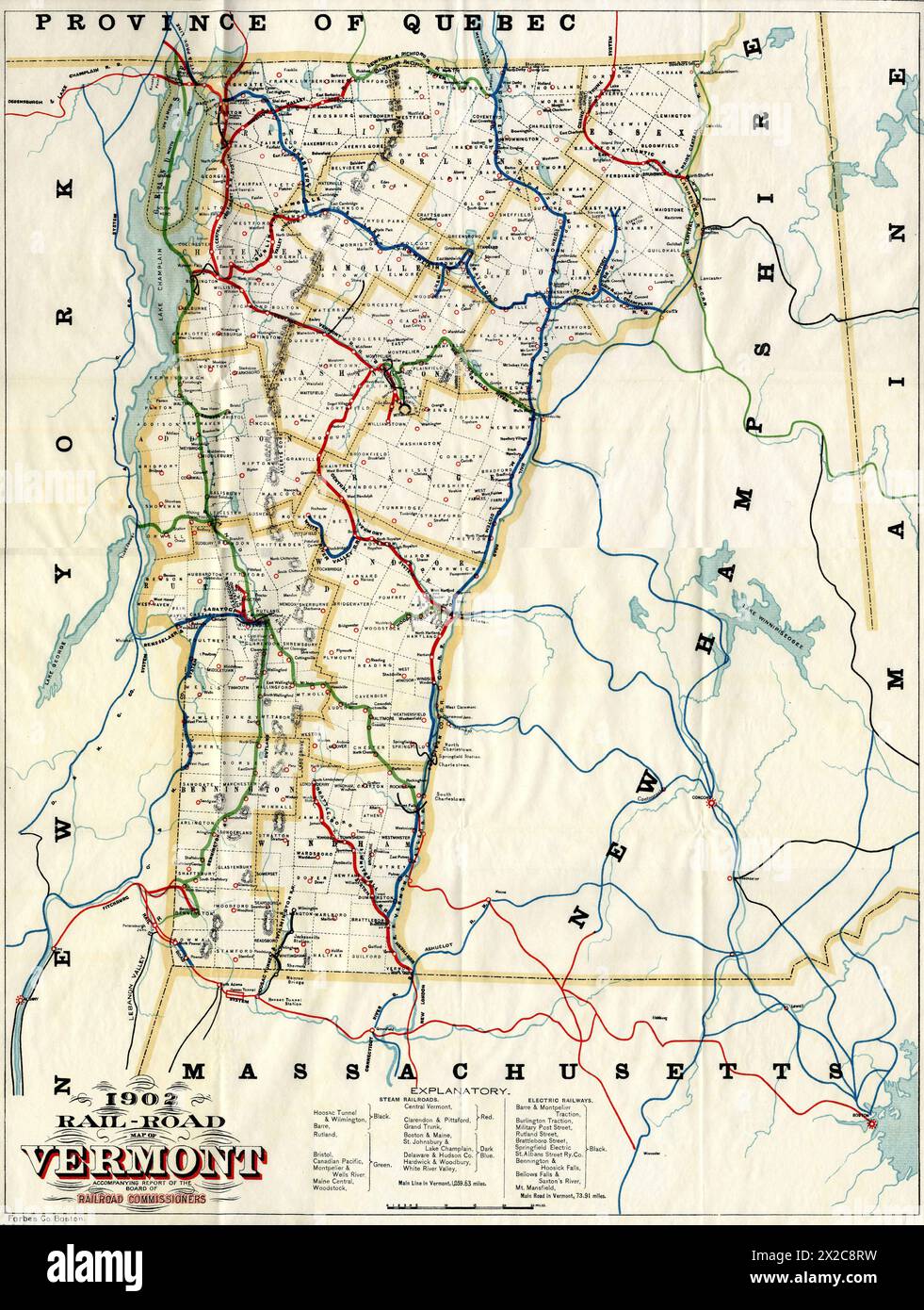 Vintage 1902 RailRoad Map of Vermont Stock Photo - Alamy