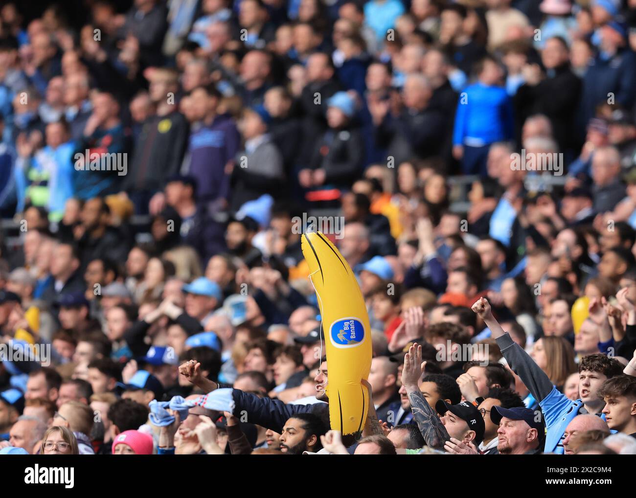 London, UK. 20th Apr, 2024. Manchester City fans hold up inflatable ...